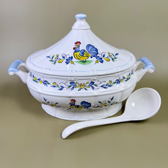 Accents | Vintage Rooster Soup Tureen With Ladle Handpainted Made In ...